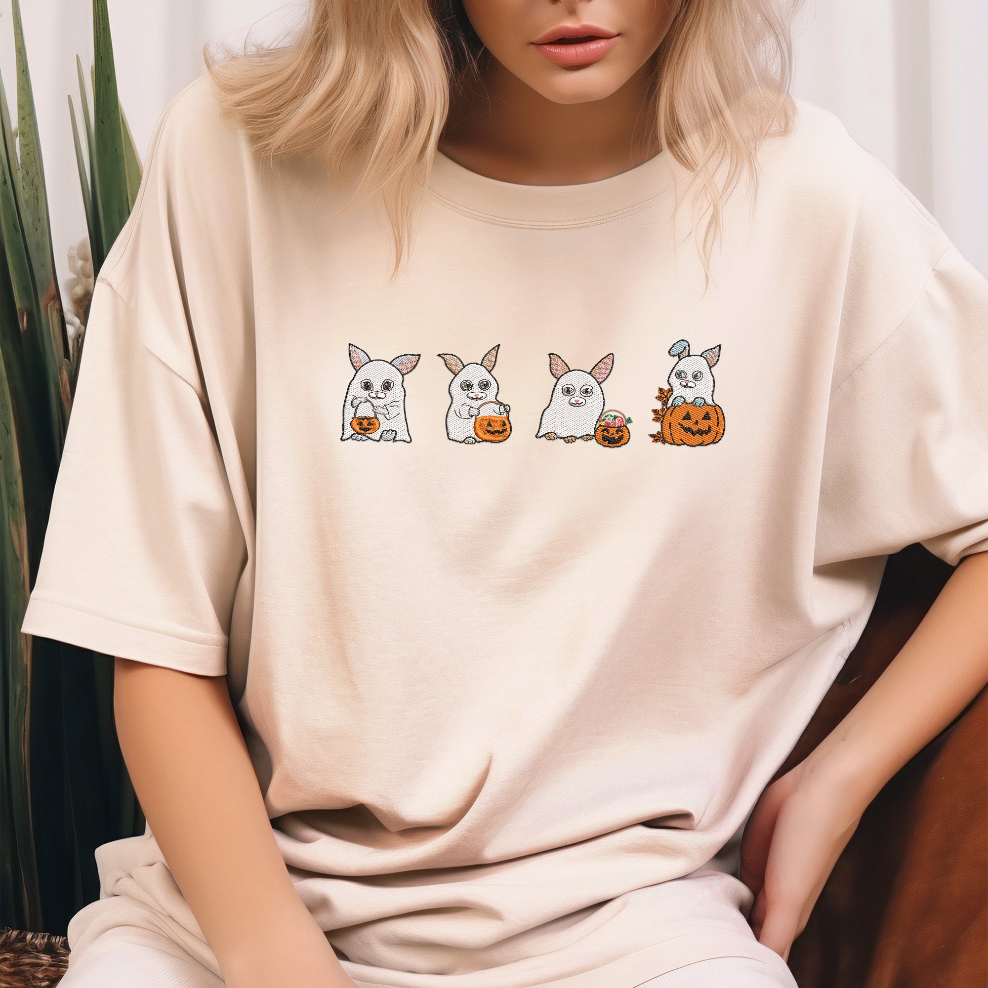 Cute Ghost Rabbits Embroidery Design 5 Sizes, Ghost Bunny Pumpkin ...