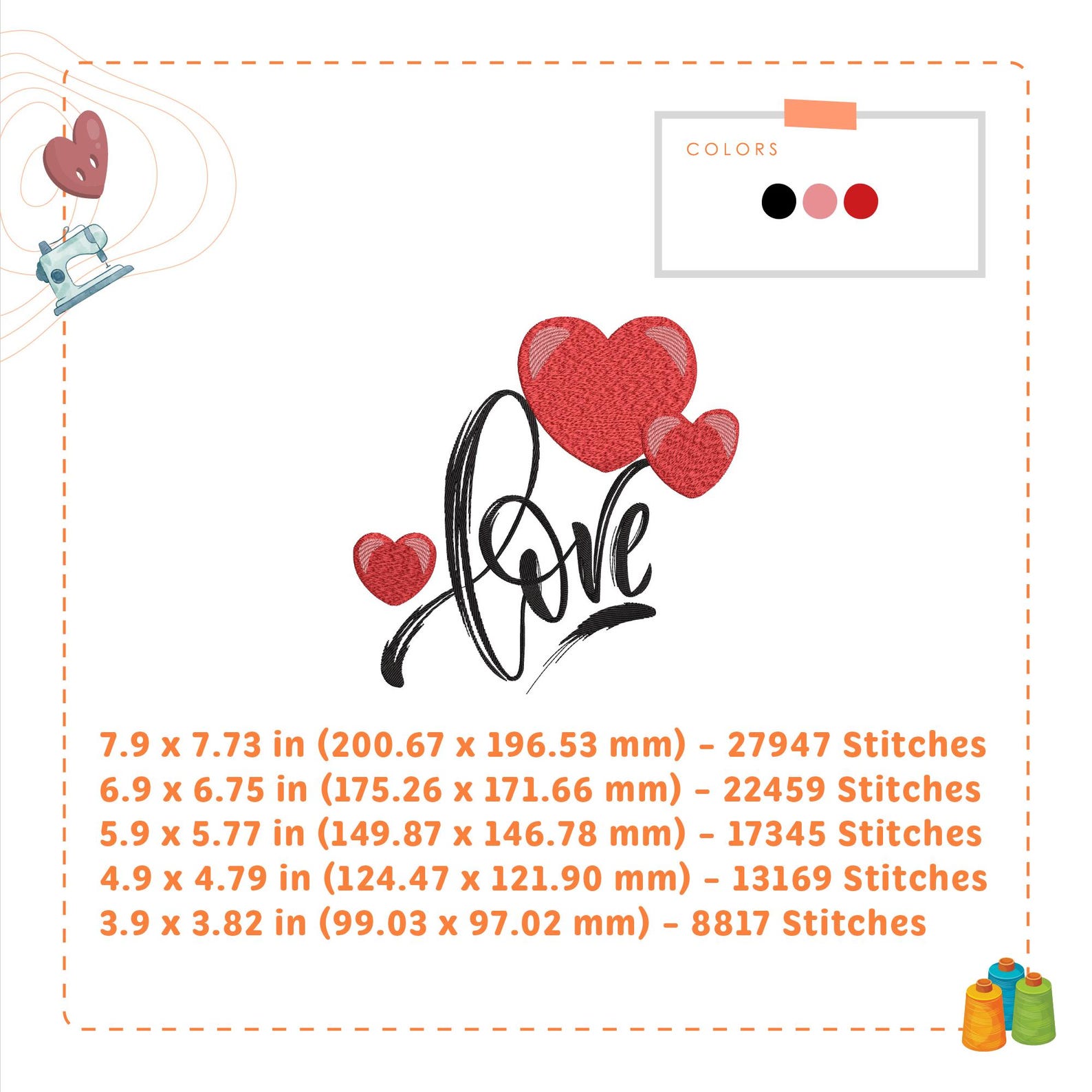LOVE Heart Machine Embroidery Design 5 Sizes, Valentine's Day ...