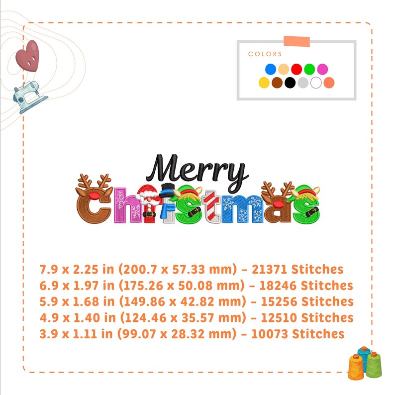 Cute Merry Christmas Embroidery Design 5 Sizes, Christmas Lights ...