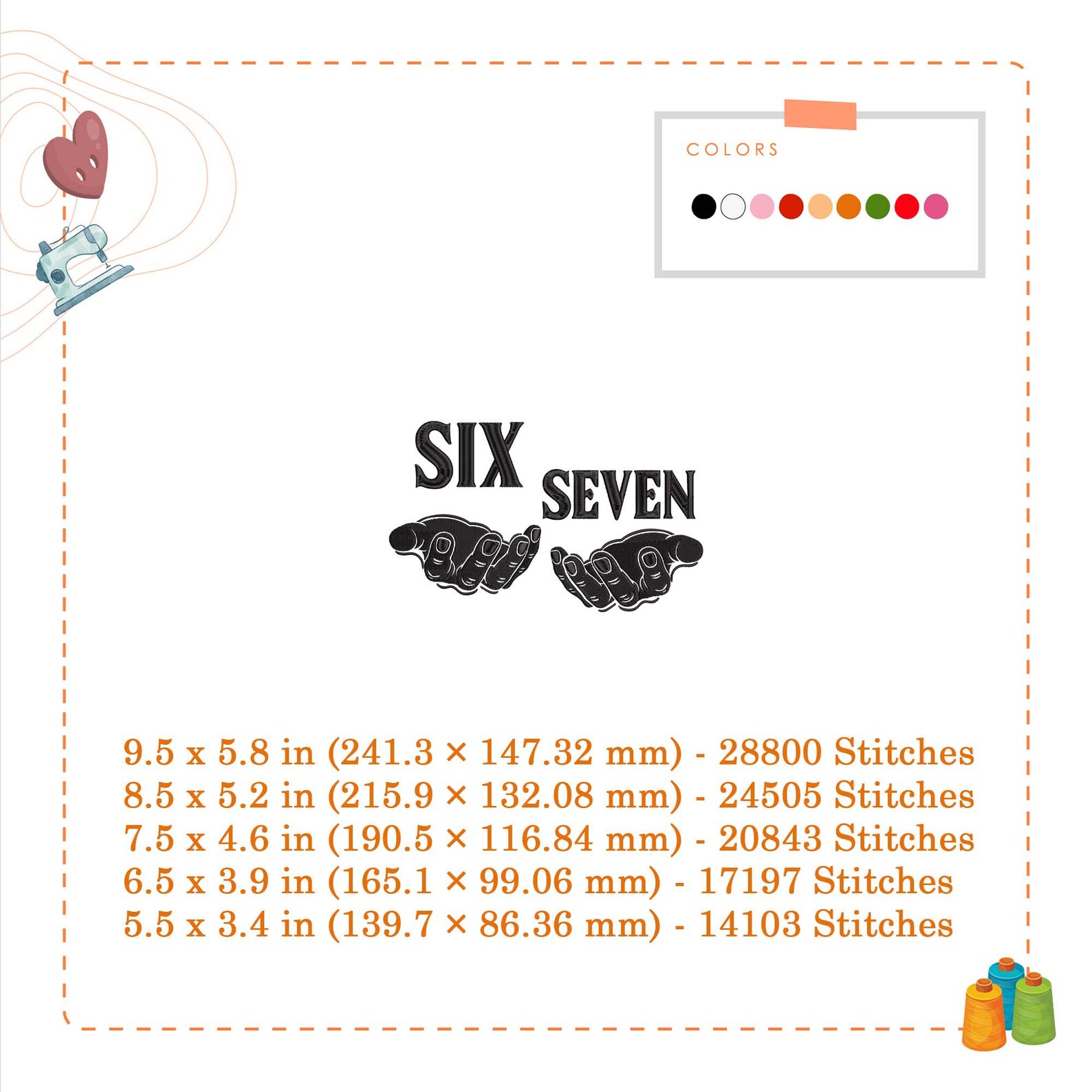 67 Funny Six Seven Embroidery Design 5 Sizes, Couples Halloween Six ...