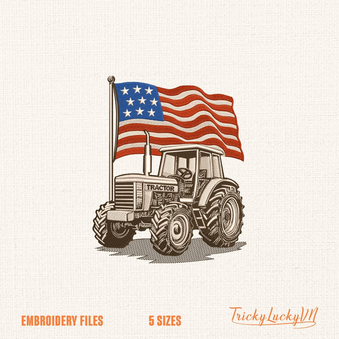 4th of July Patriotic Tractor Embroidery Design, American Flag Farm ...