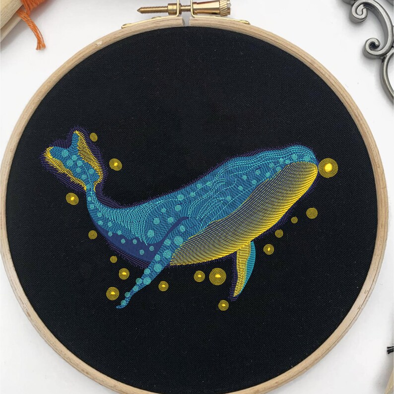 Magic Whale With Fireflies Machine Embroidery Design 5 Sizes, Whale ...