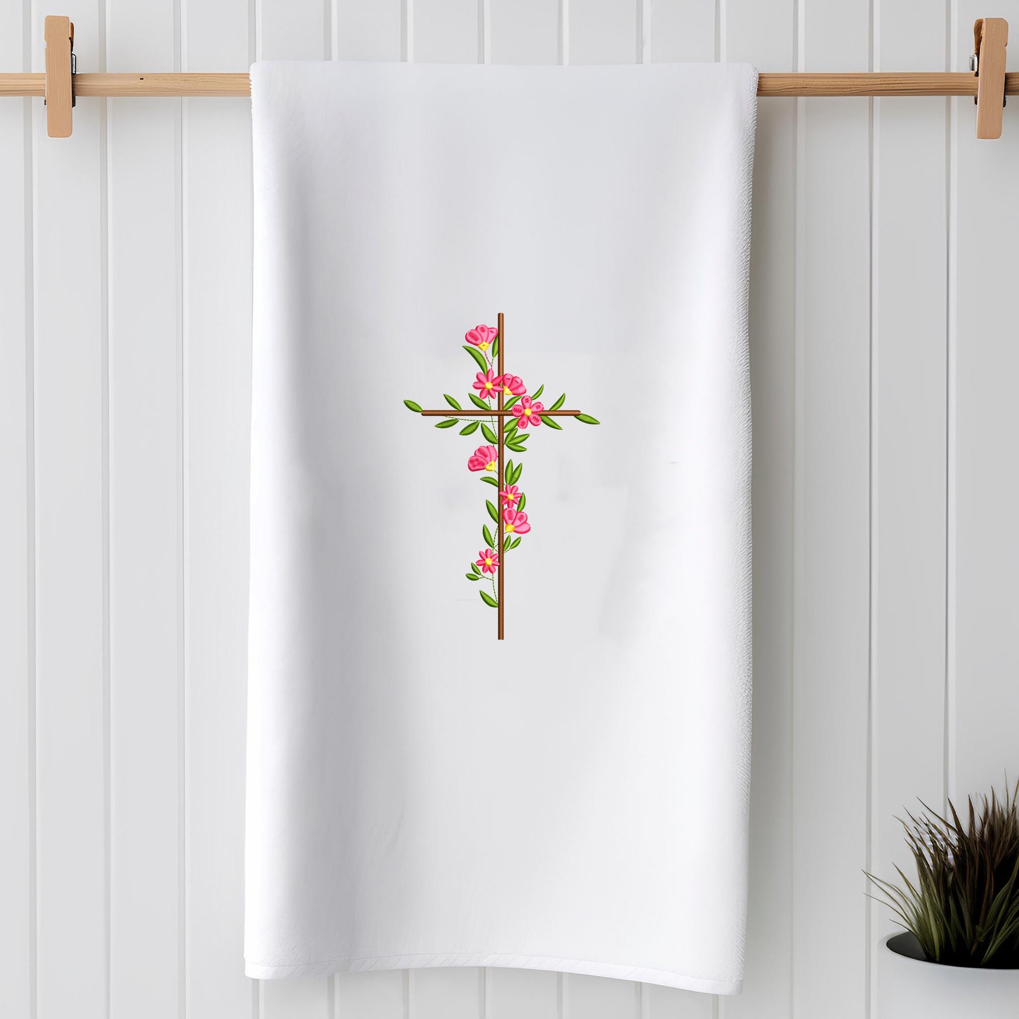 Flower Cross Embroidery Design 5 Sizes, Religious Machine Embroidery ...