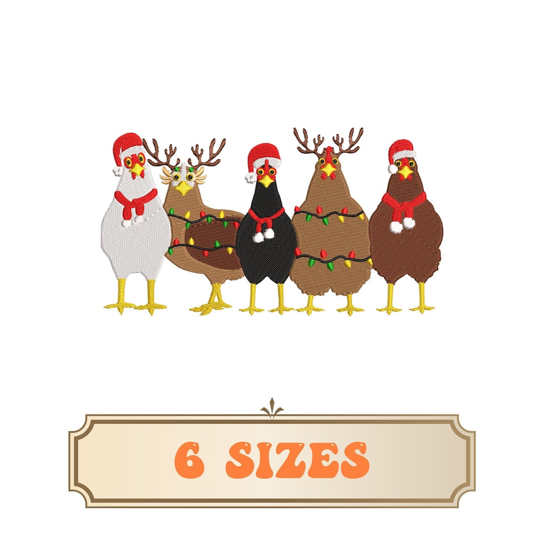 Christmas Lights Chicken Embroidery Design 6 Size, Christmas Chicken ...
