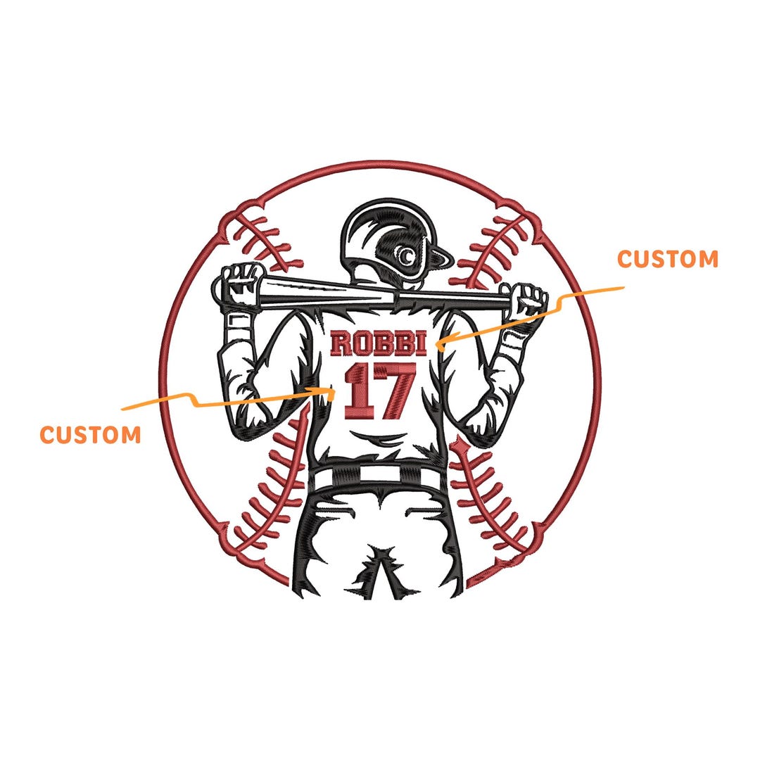 Personalized Name Embroidery Design, Baseball Player Embroidery Pattern ...