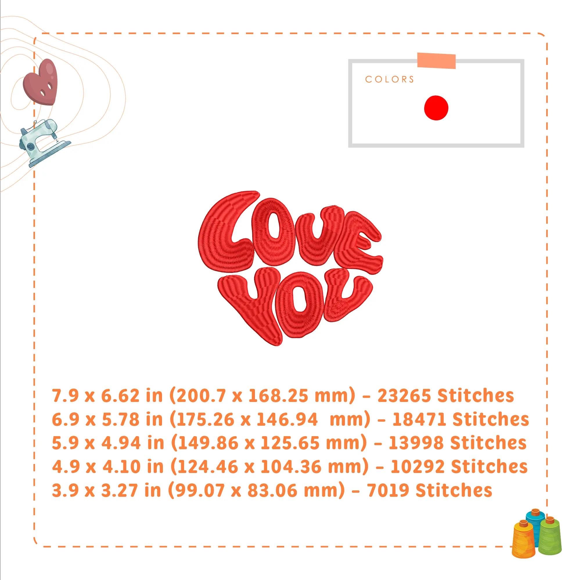 Love You Embroidery Design 5 Sizes, Love Machine Embroidery File ...