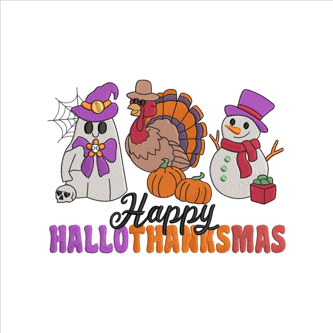 Happy Hallothanksmas Ghost Turkey and Tree Embroidery Design, Happy ...