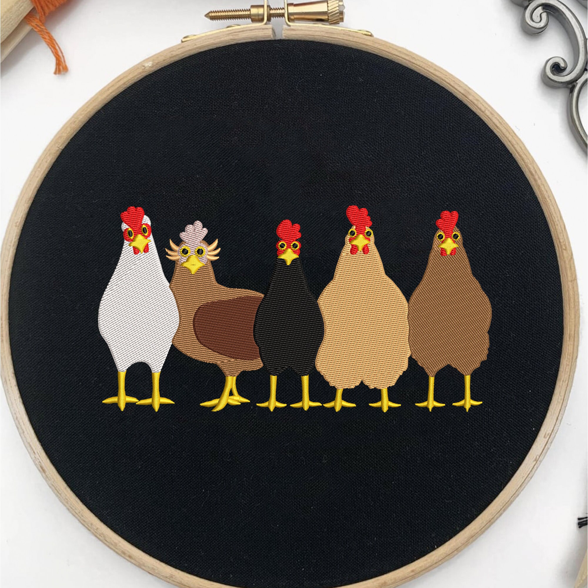 Five Chickens Embroidery Design 5 Size, Chickens Machine Embroidery ...