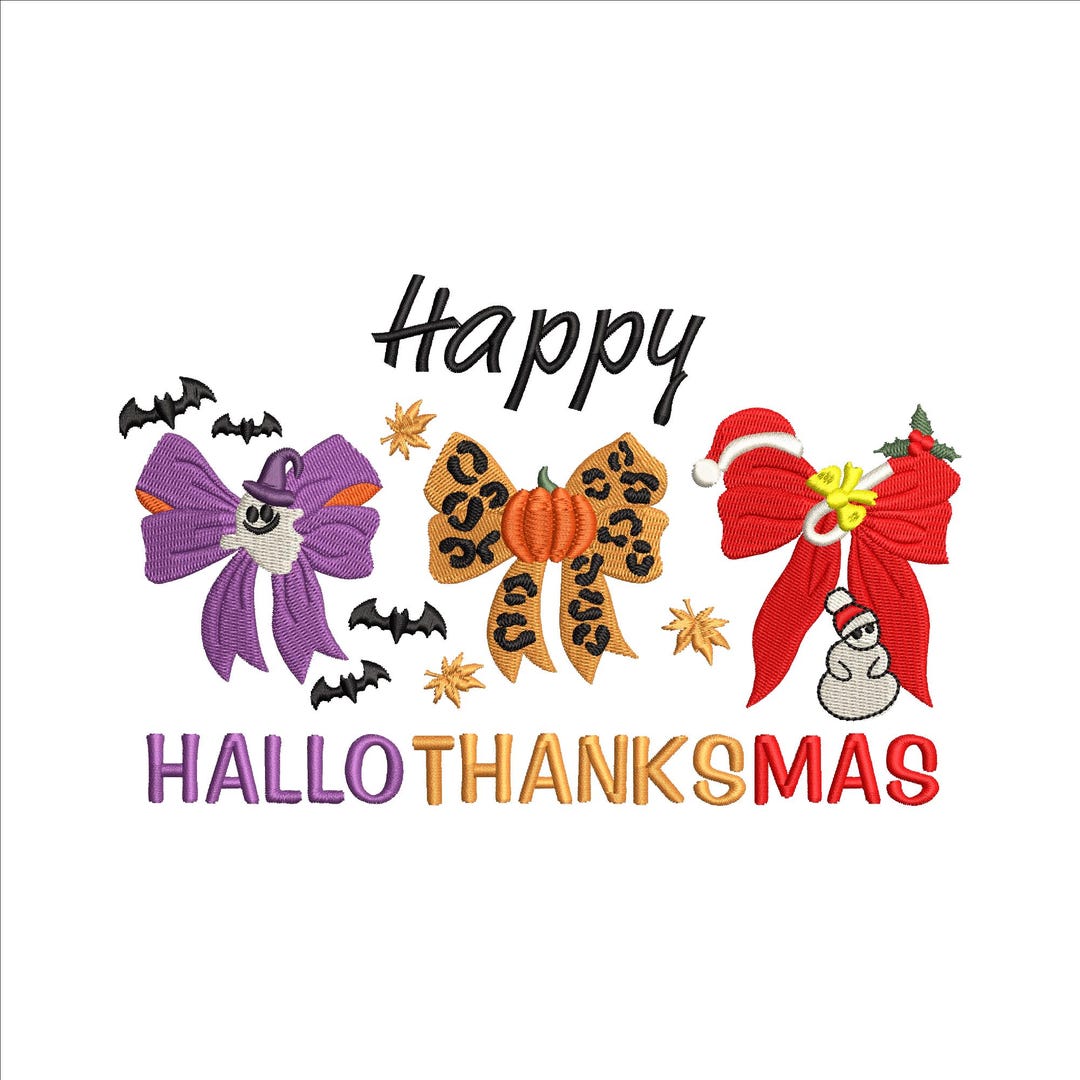 Happy Hallothanksmas Coquette Bow Embroidery Design 5 Sizes, Halloween ...