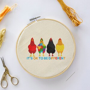 It's Ok to Be Different Cute Chickens Autism Awareness Embroidery ...