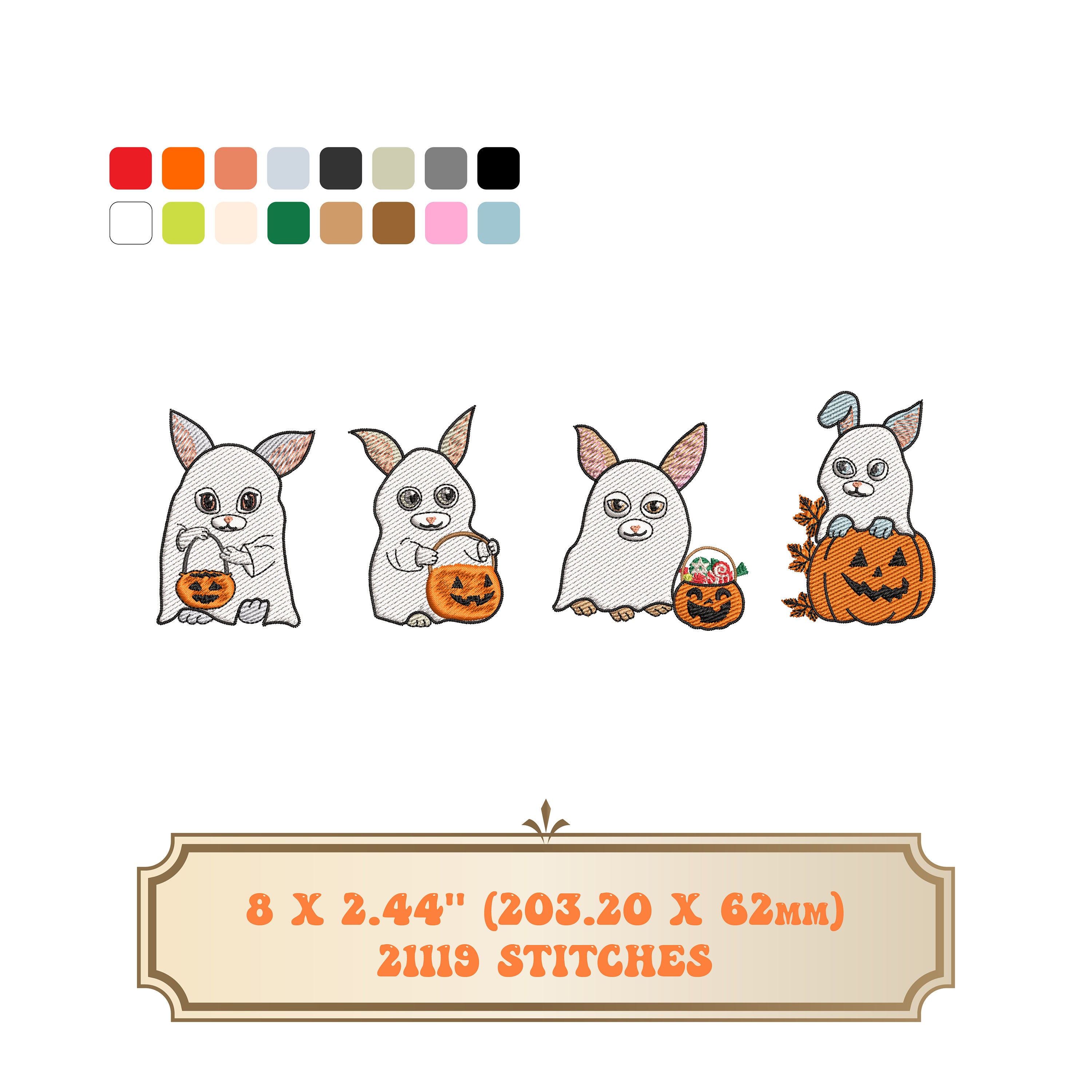 Cute Ghost Rabbits Embroidery Design 5 Sizes, Ghost Bunny Pumpkin ...