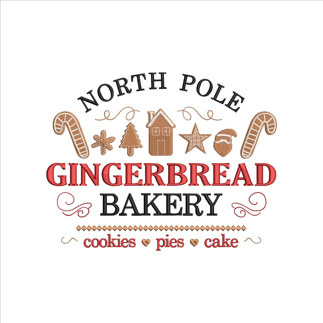 Gingerbread Bakery Embroidery Designs 5 Sizes, Vintage Christmas Baking ...