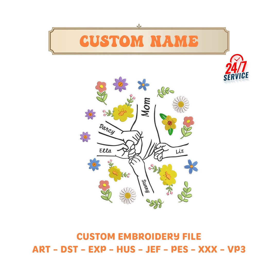 Personalized Holding Moms Hand Embroidery Design, Custom Mother's Day ...