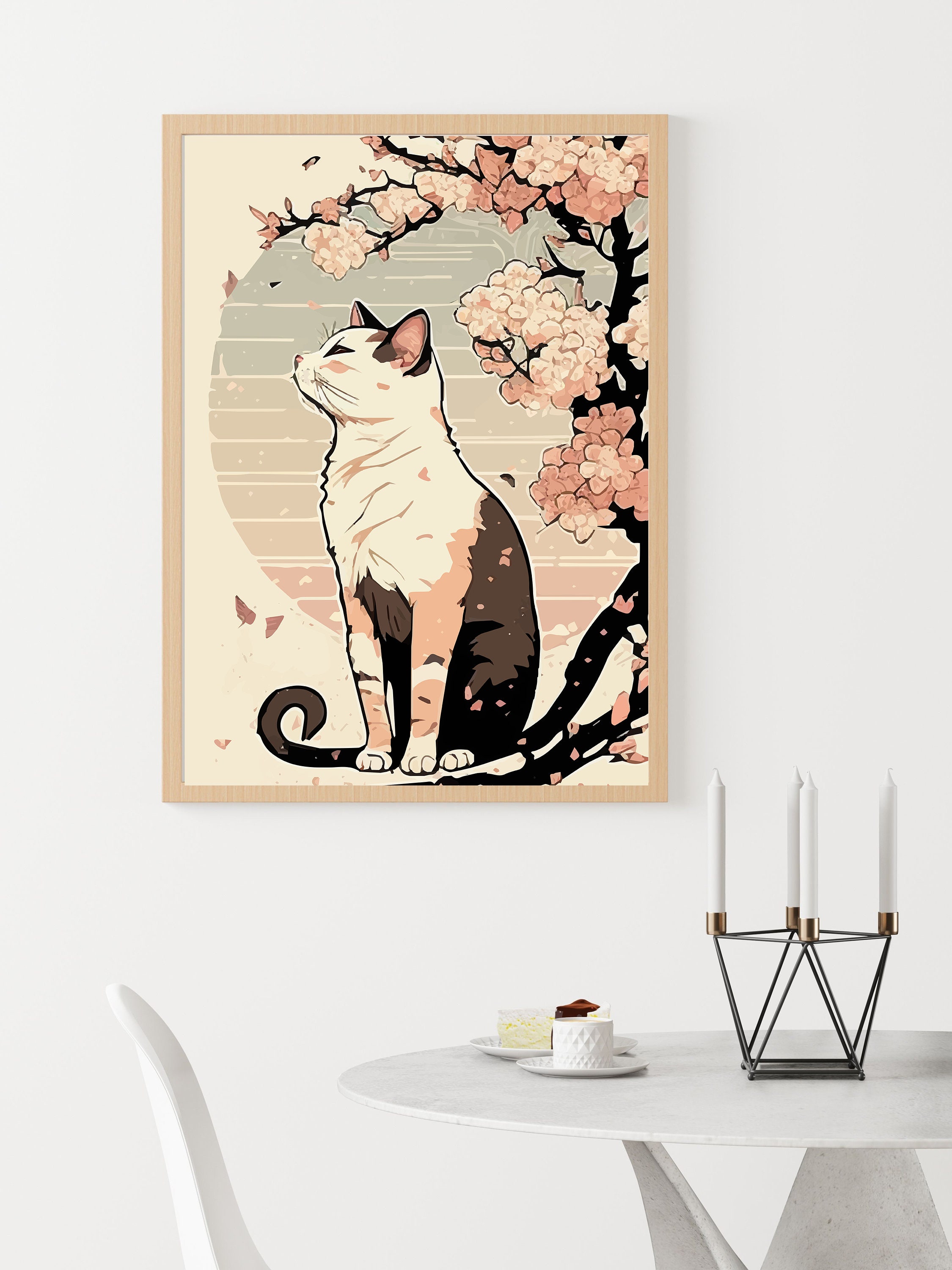 3rd Cat In Blossom, Japanese Art Style, Japanese Cat Poster, Japanese ...