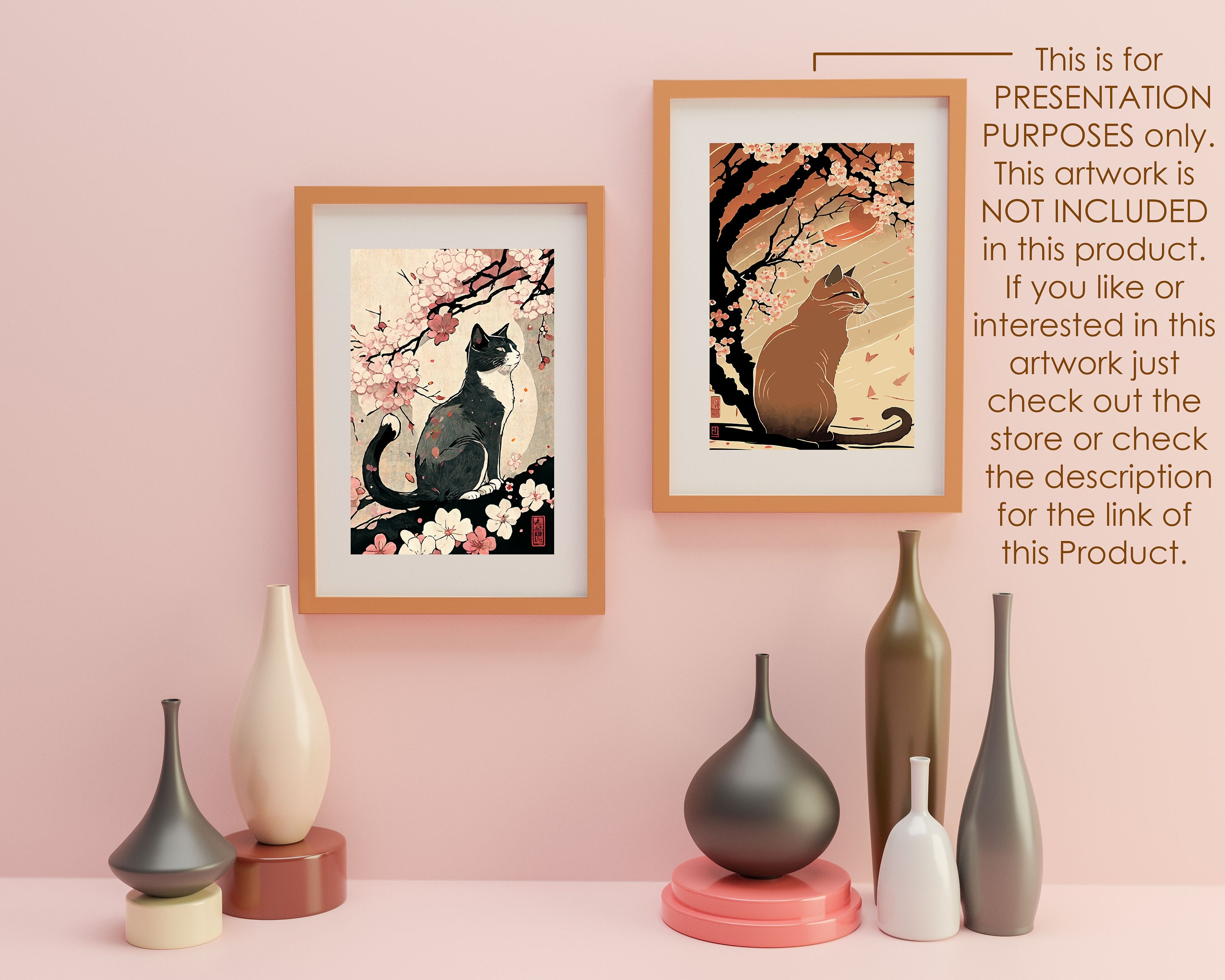 Cat In Blossom, Japanese Art Style, Japanese Cat Poster, , No Frame