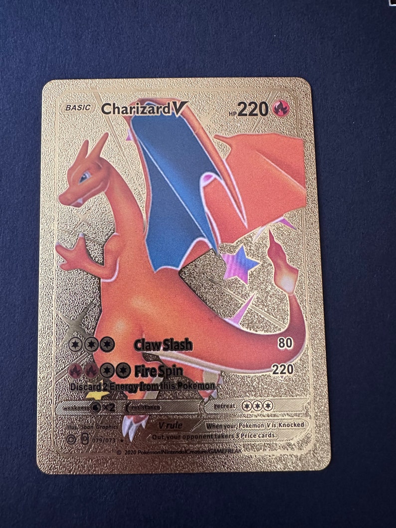 Pokemon Gold Foil Charizard V HP220 Fan Art Card - Etsy