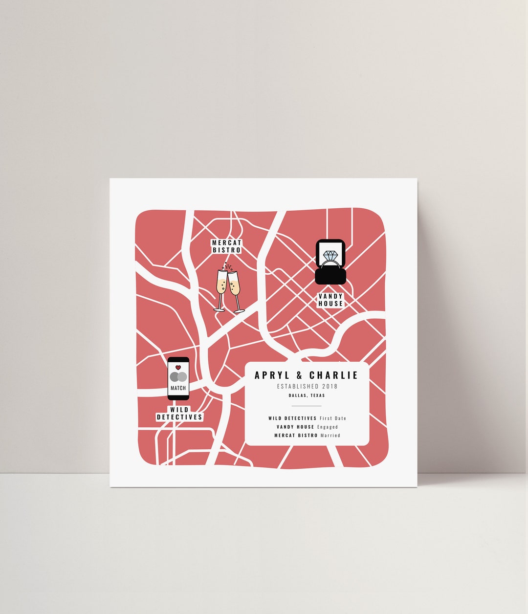 Our Love Story Personalized Couple Map 3 Icons Illustrated for ...