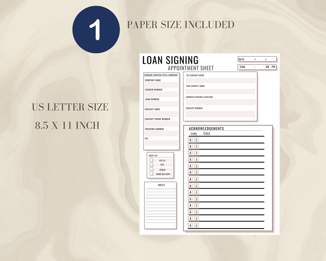 Printable Loan Signing Appointment Sheet Notary Public Template Loan ...