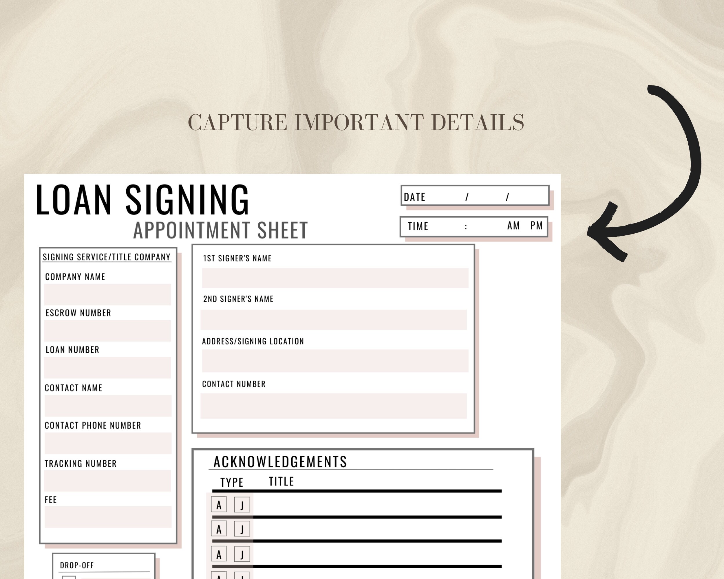 Printable Loan Signing Appointment Sheet Notary Public Template Loan ...