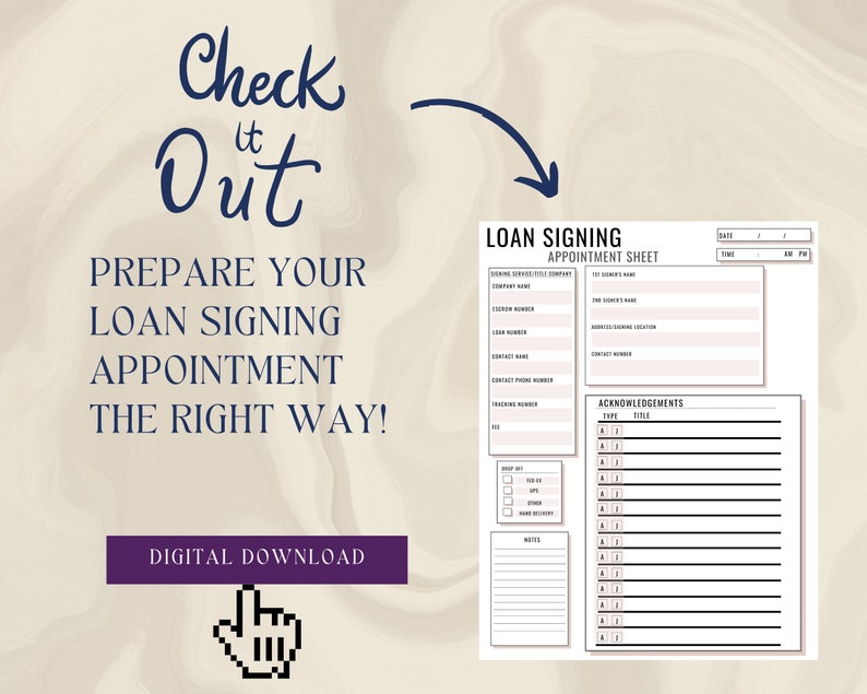 Printable Loan Signing Appointment Sheet Notary Public Template Loan ...