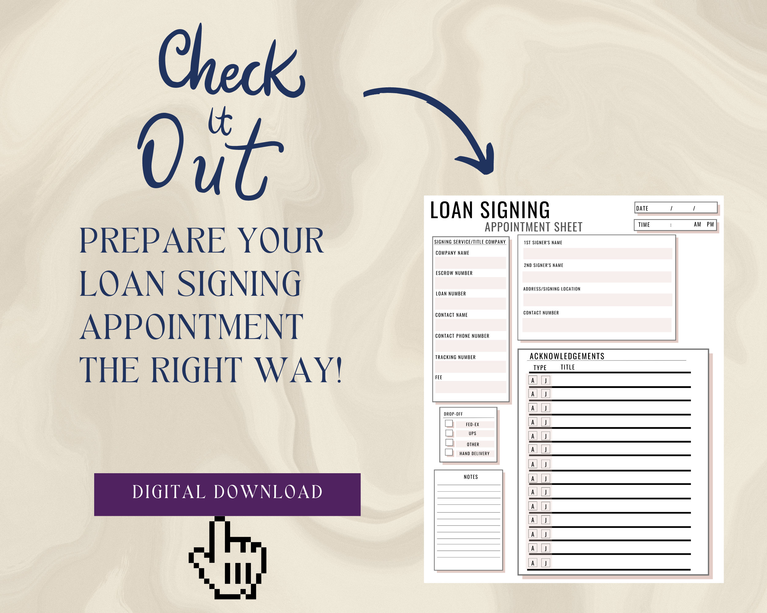 Printable Loan Signing Appointment Sheet Notary Public Template Loan ...
