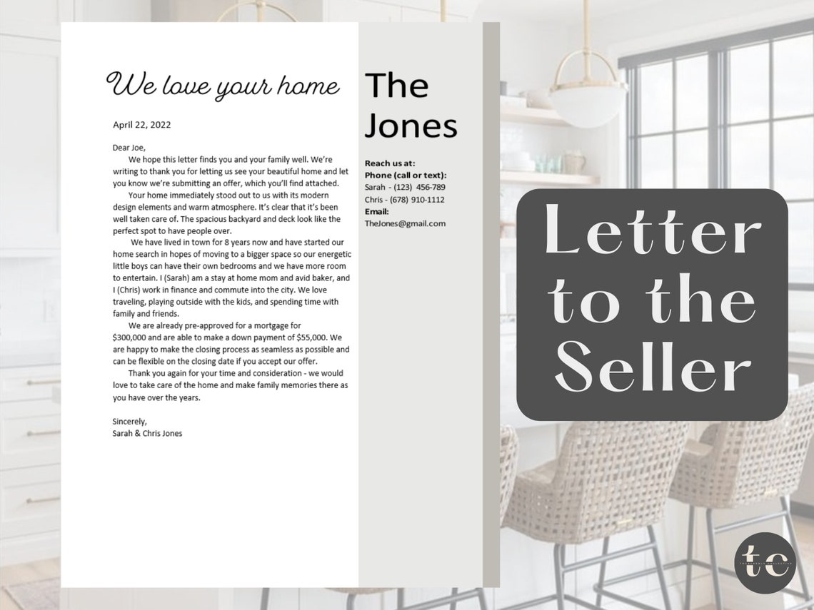 Editable Home Love Letter to the Seller, House Offer, With Example - Etsy