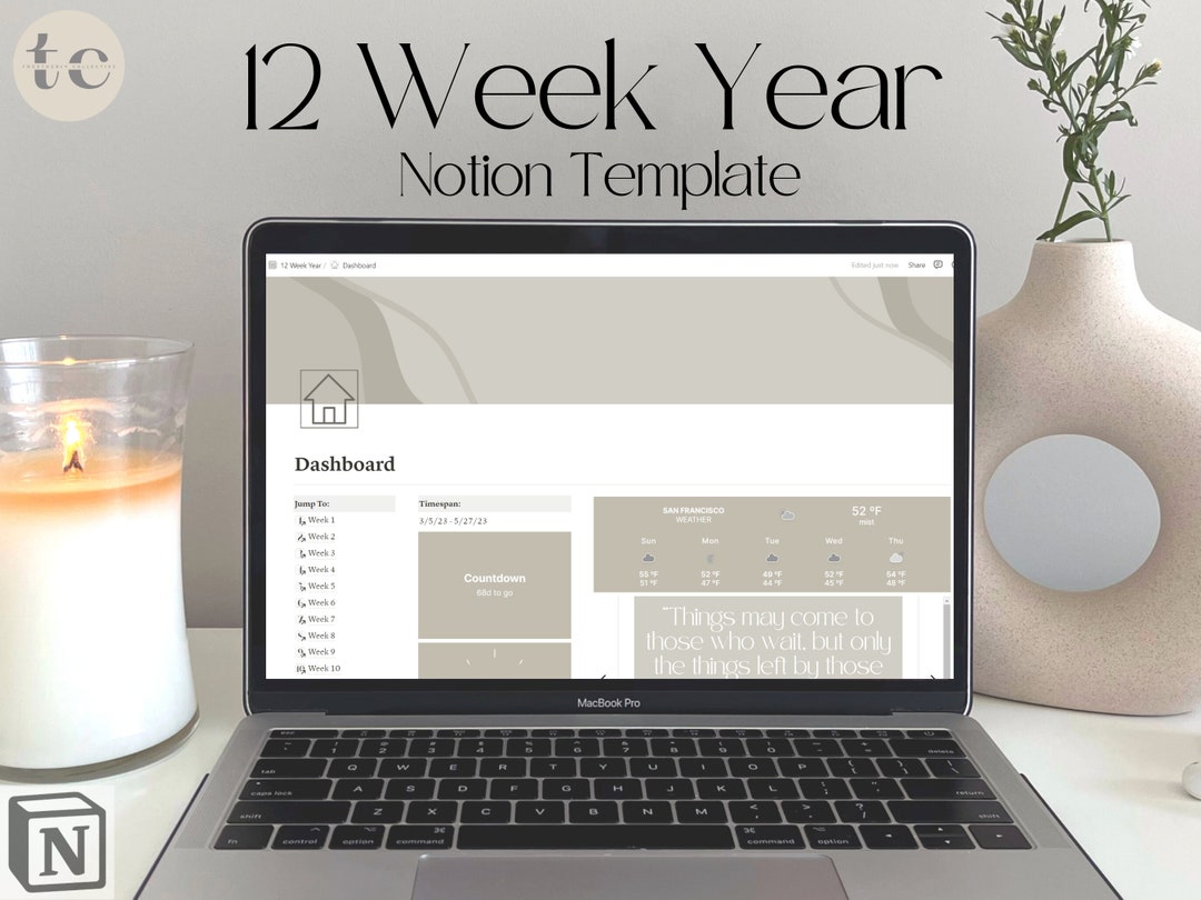 Notion Template 12 Week Year Planner • Notion Dashboard • Vision Board ...