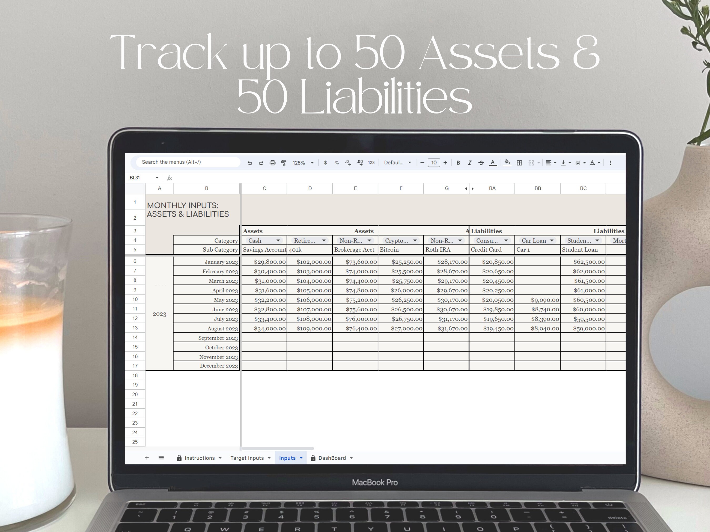 Net Worth Tracker Spreadsheet Google Sheets, Assets and Liabilities ...