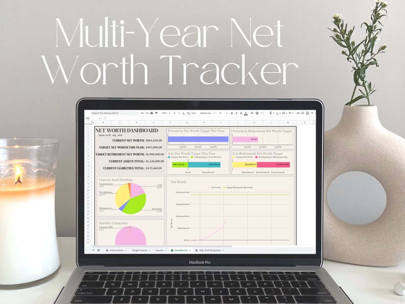 Multi Yr Net Worth Tracker, Money Tracker & Goal Tracker, Debt Payoff ...