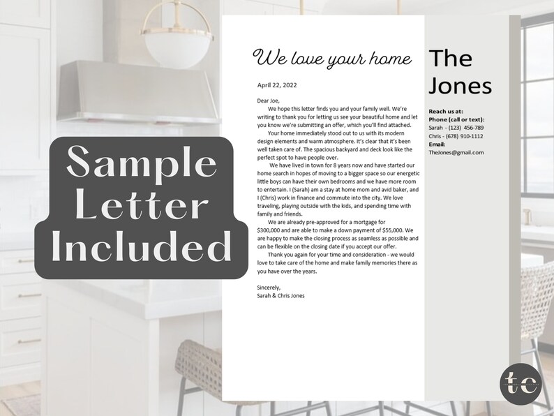 Editable Home Love Letter to the Seller, House Offer, With Example - Etsy
