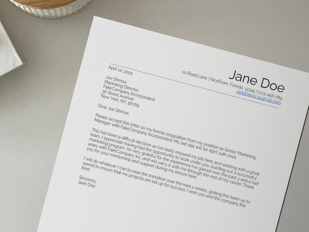 Resignation Letter Template, Employee Separation, Minimalist Template ...