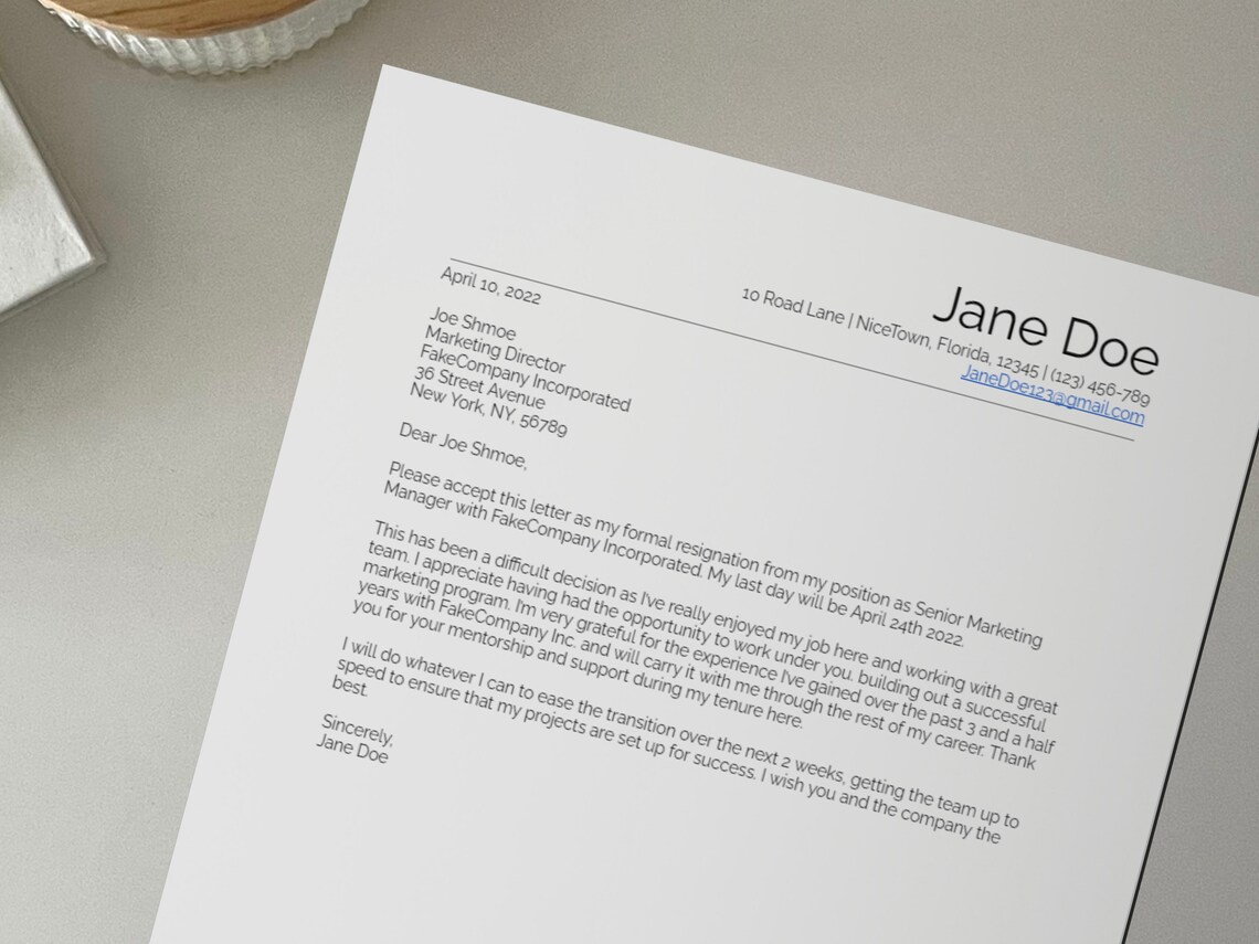 Resignation Letter Template, Employee Separation, Minimalist Template ...