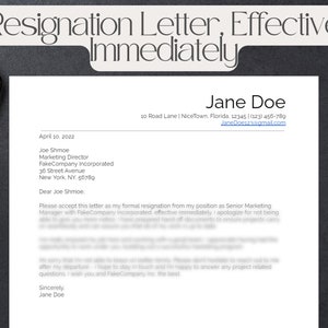 Letter of Resignation Effective Immediately Template - Etsy