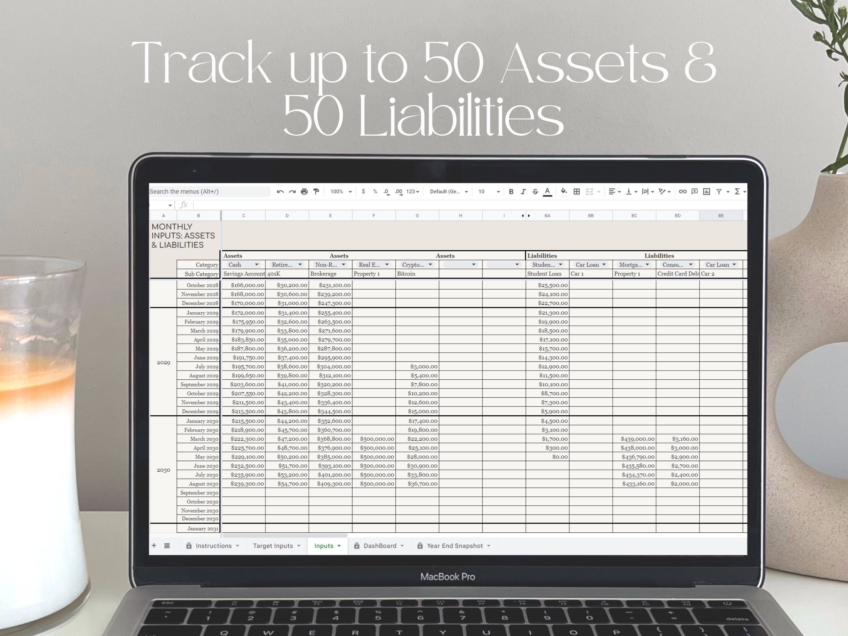 Net Worth Tracker Spreadsheet Google Sheets, Multi Year, Assets and ...