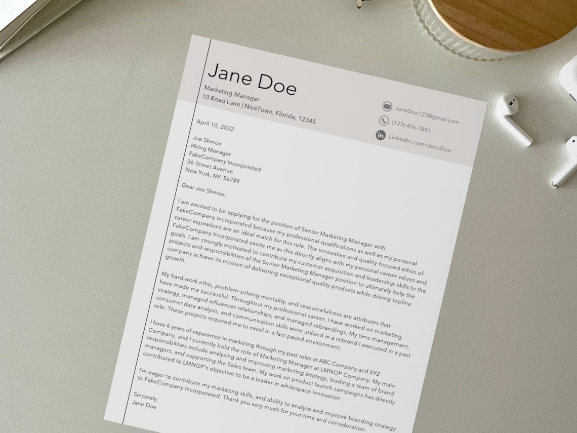 Simple Cover Letter Template, Sample Cover Page, Editable Document Word ...