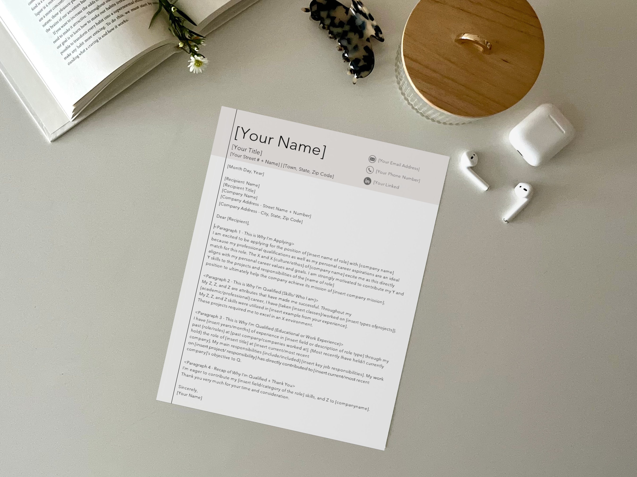 Simple Cover Letter Template, Sample Cover Page, Editable Document Word ...