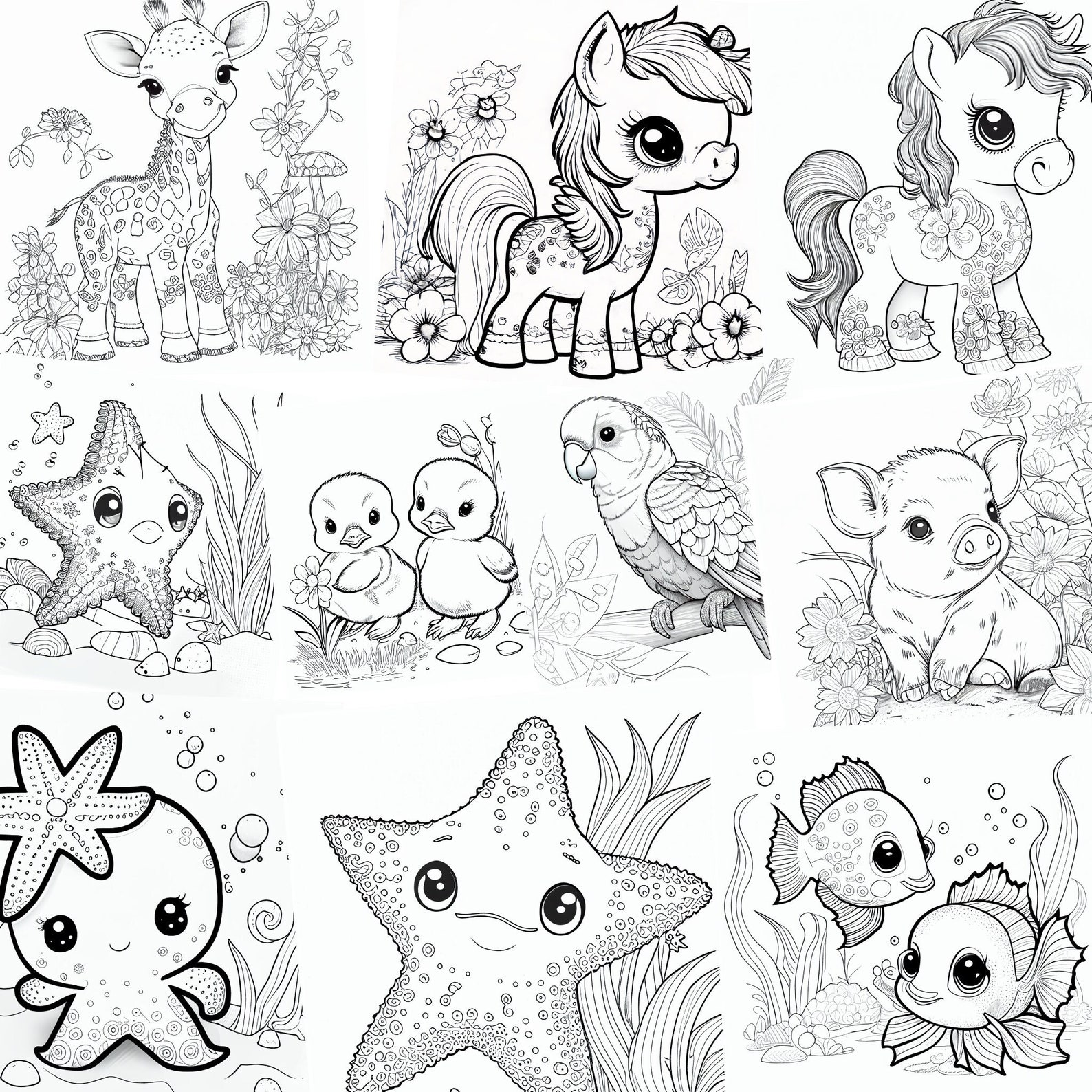Cute Animals #7 - Coloring E-book (10 Cute Digital/printable Pages) - Etsy