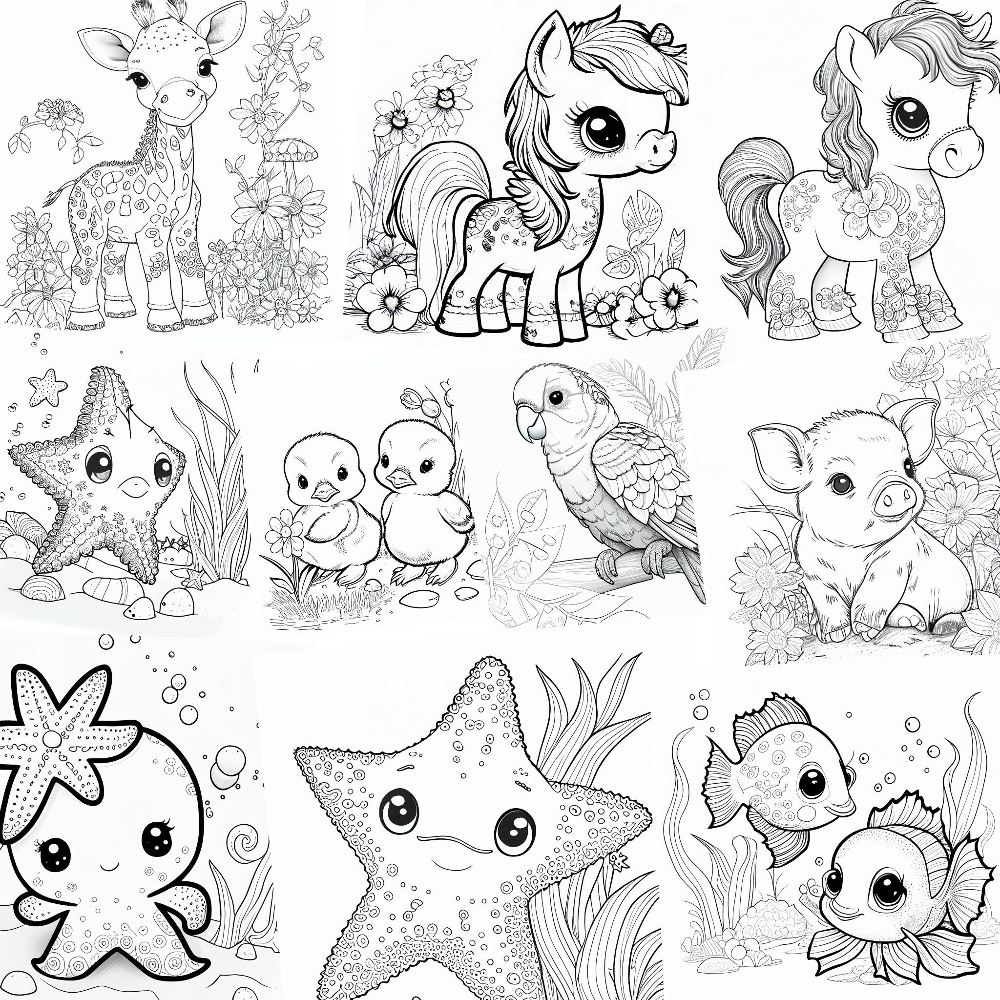 Cute Animals #7 - Coloring E-book (10 Cute Digital/printable Pages) - Etsy
