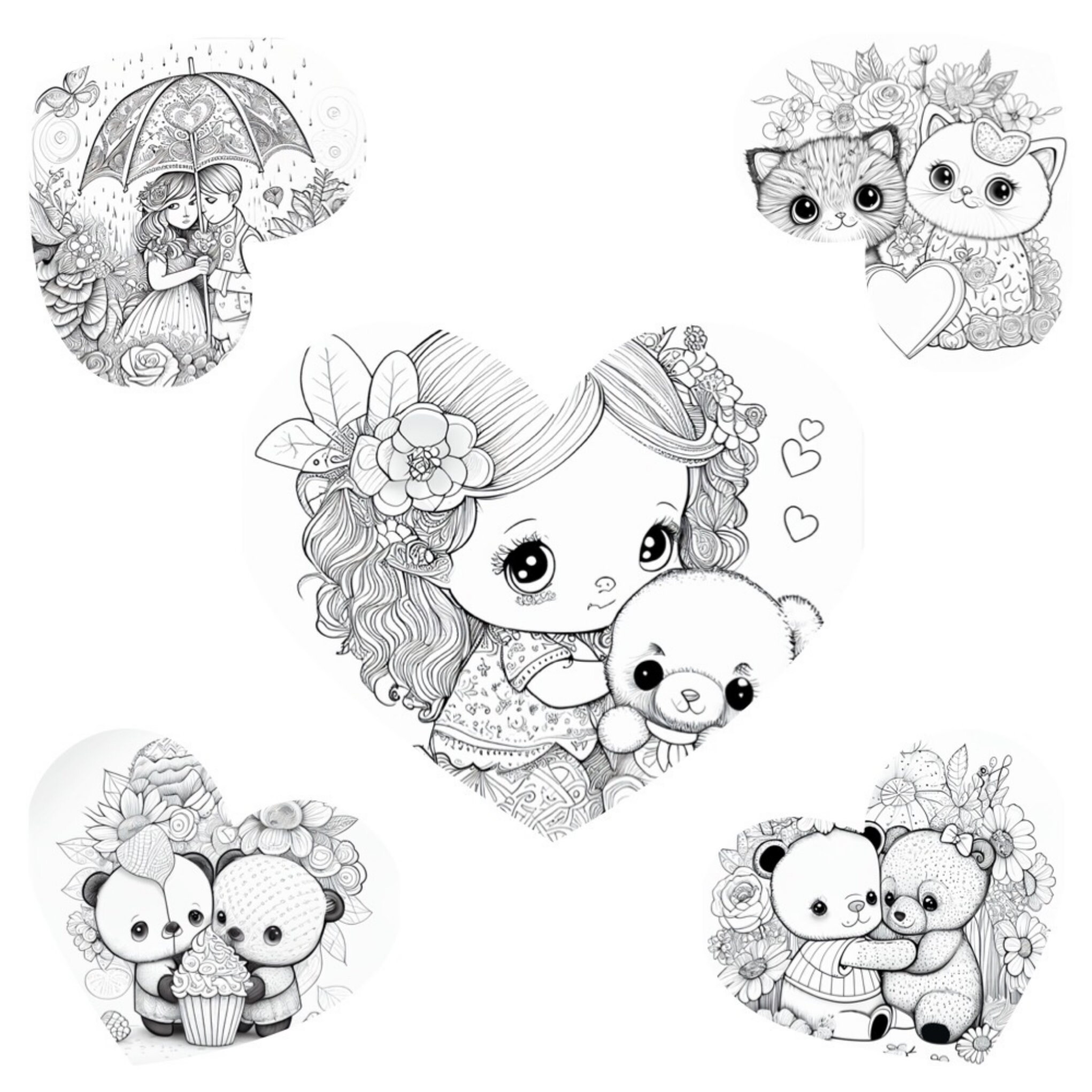 Cute Valentine Coloring E-book 109 Cute Coloring Digital Pages - Etsy