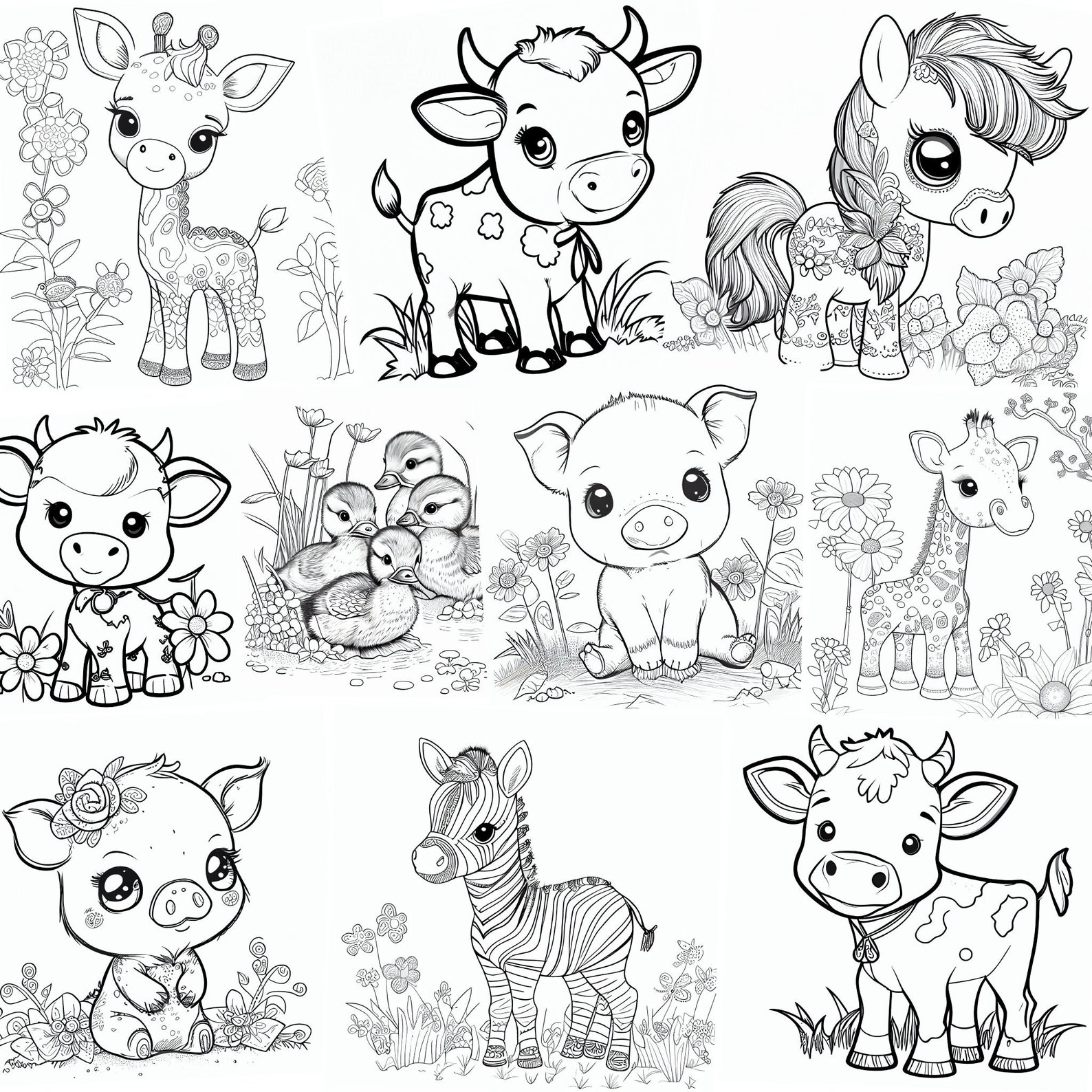 Cute Animals #6 - Coloring E-book (10 Cute Digital/printable Pages) - Etsy