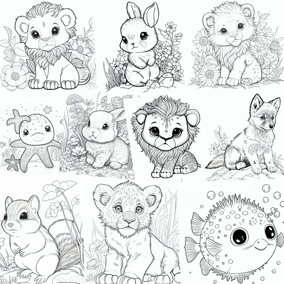 Cute Animals #9 - Coloring E-book (10 Cute Digital/printable Pages) - Etsy