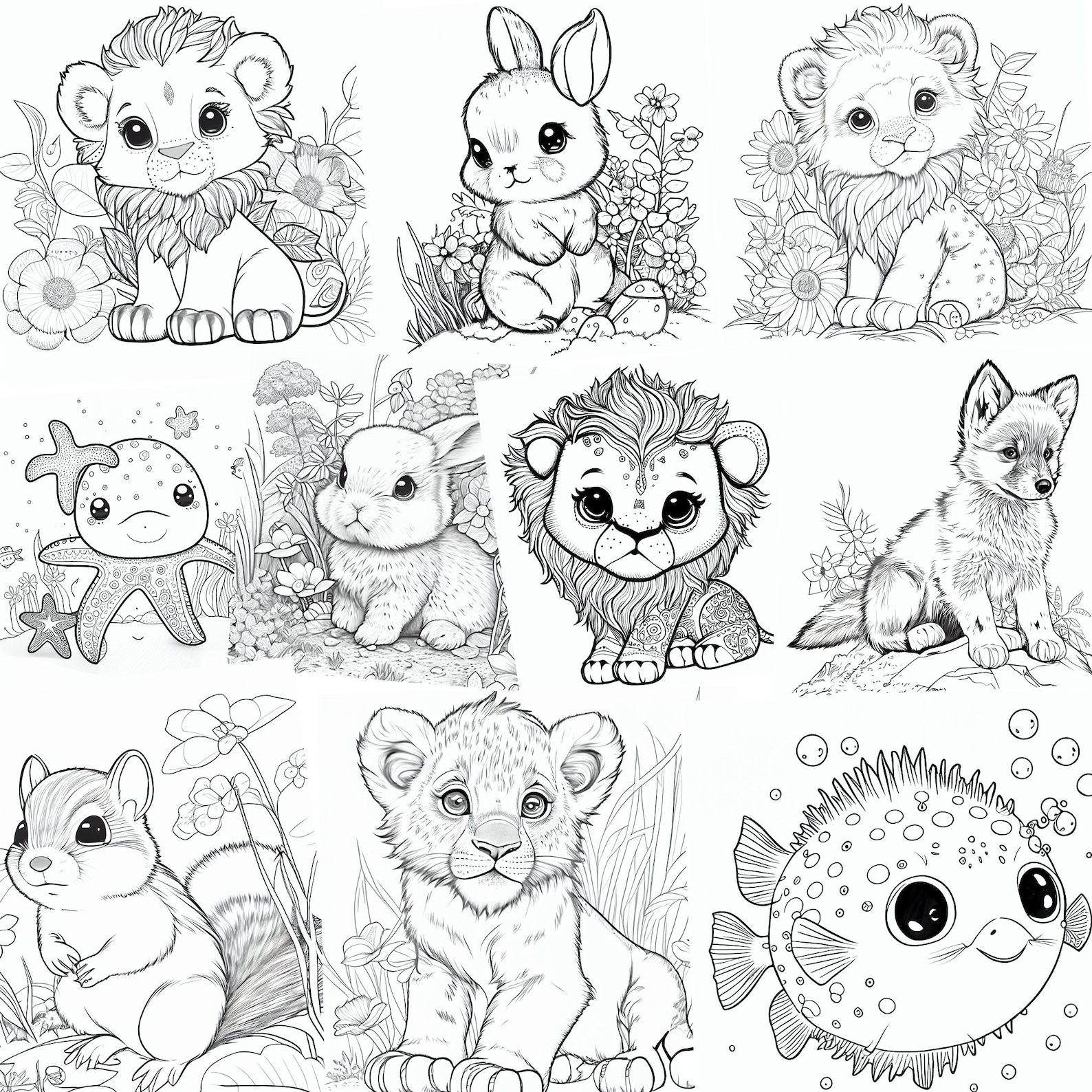 Cute Animals #9 - Coloring E-book (10 Cute Digital/printable Pages) - Etsy