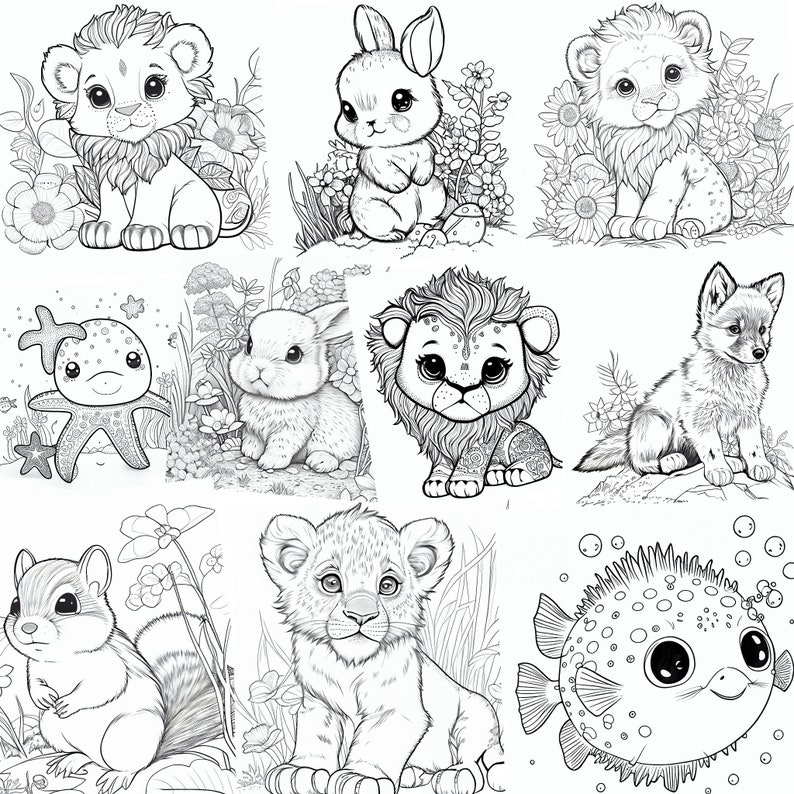 Cute Animals #9 - Coloring E-book (10 Cute Digital/printable Pages) - Etsy
