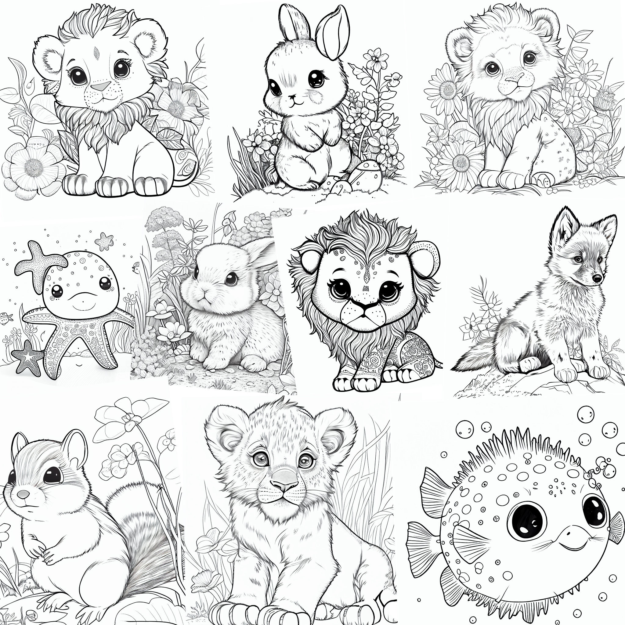 Cute Animals #9 - Coloring E-book (10 Cute Digital/printable Pages) - Etsy