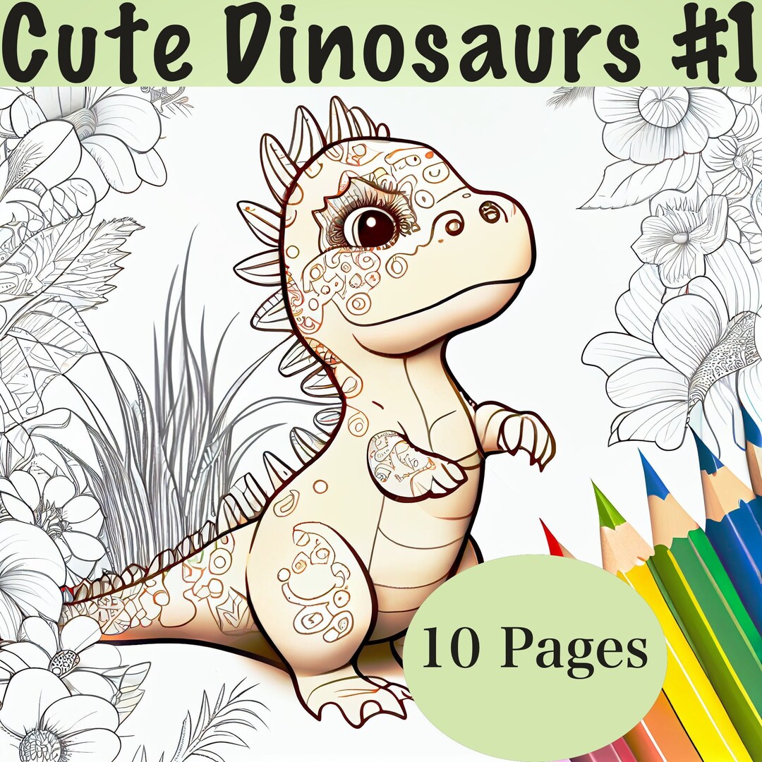 Cute Dinosaurs 1 Coloring E-book 10 Cute Coloring Pages - Etsy