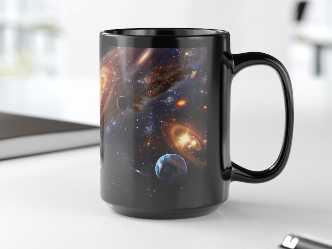 Black Galactic Coffee Mug, Space Mug, Galaxy Mug, Astronaut Mug, Planet ...