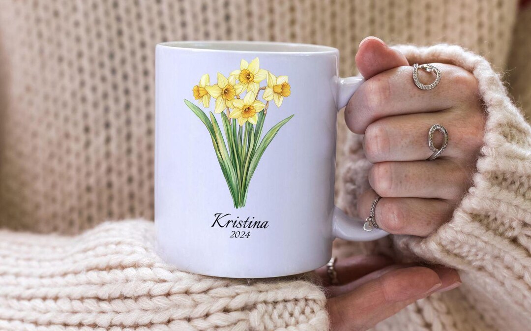 March Flower Mug, Birth Flower Mug, Birth Mug, Birthday Flower Mug ...