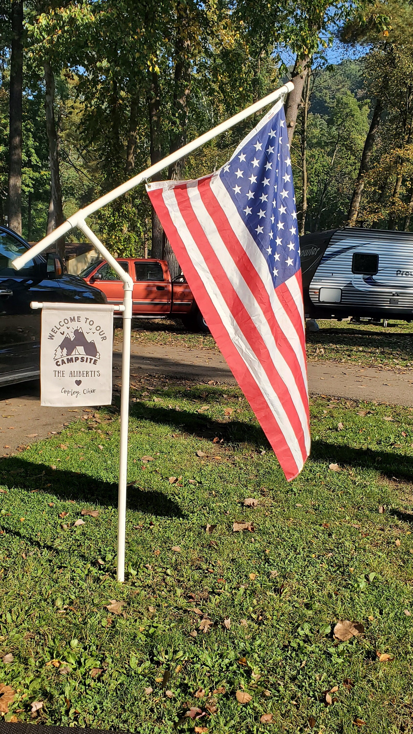 Custom Made Outdoor RV Portable PVC Campground Flag Pole Rotating With ...