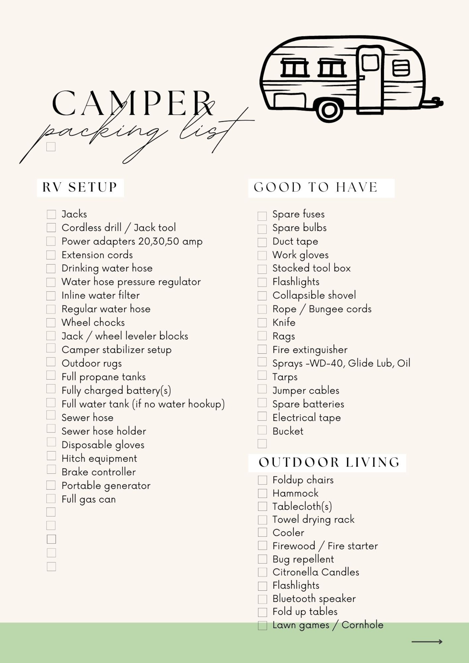 Complete RV Camper Printable Checklist Set Packing List, Shopping List ...