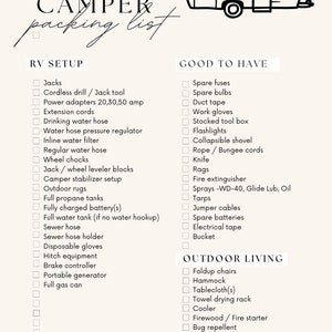 Complete RV Camper Printable Checklist Set Packing List, Shopping List ...